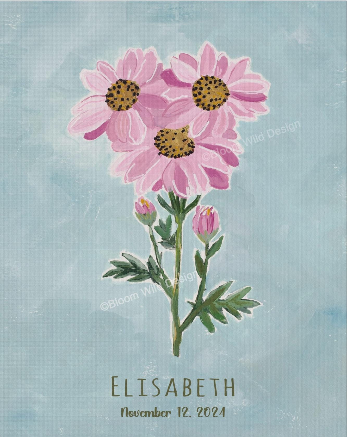 ART PRINT, November Birth Flower Chrysanthemum on Canvas Personalized ...