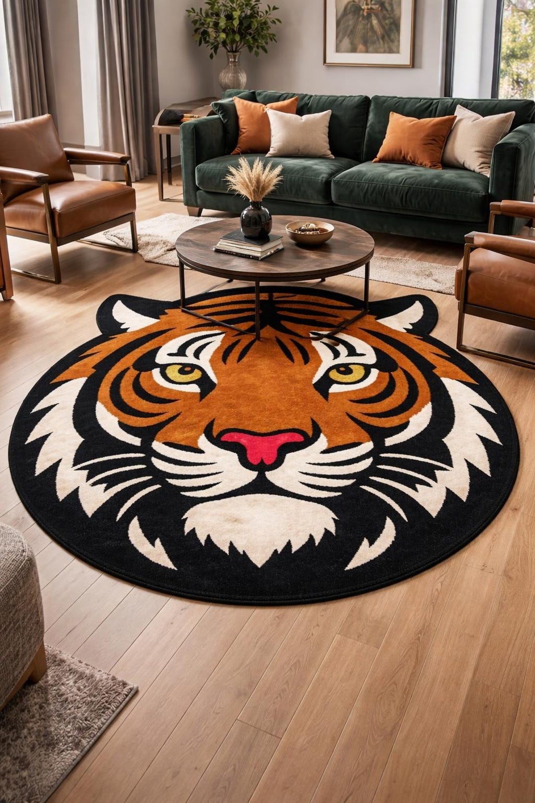 Hand Tufted Tiger Face Rug Luxury Animal Round Carpet Modern Living ...