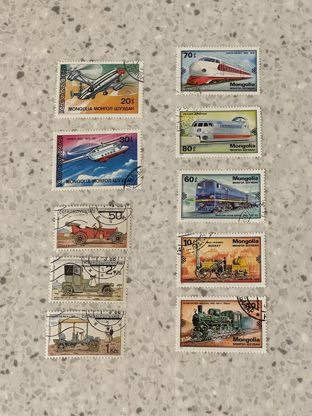 Vintage Mongolian & Czech Transportation Stamps: Aviation, Locomotive ...