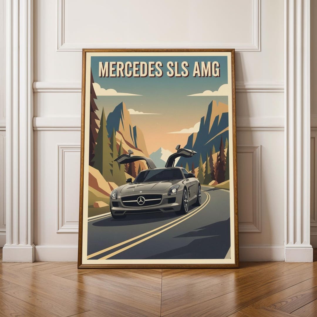 Mercedes SLS AMG Retro Poster – Car Enthusiast Wall Art - Etsy