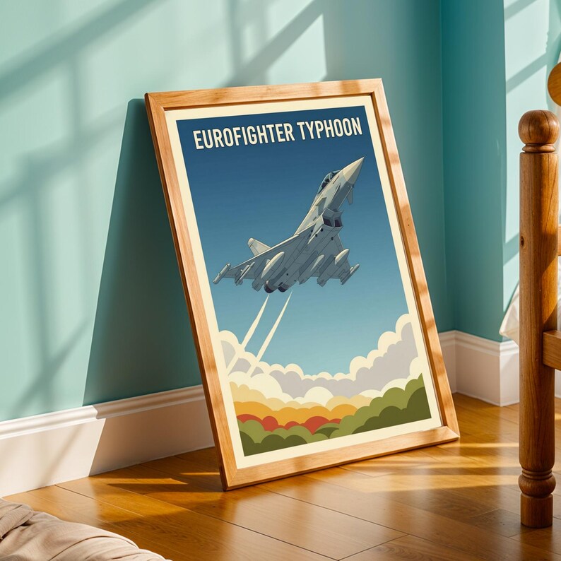 Eurofighter Typhoon Poster - Blue and White, Red and Orange ...