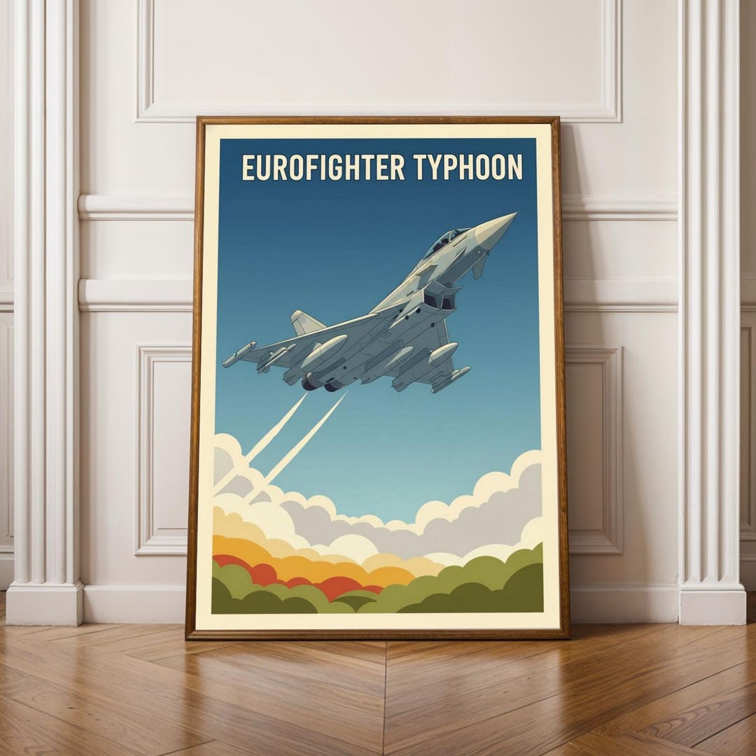 Eurofighter Typhoon Poster - Blue and White, Red and Orange ...