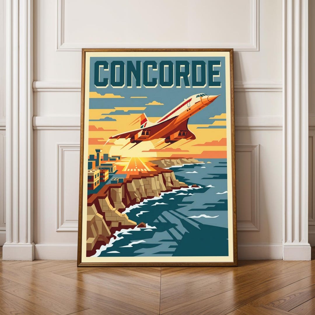 Concorde Brick Inspired Artwork – Sunset Orange and Muted Teal Mid ...