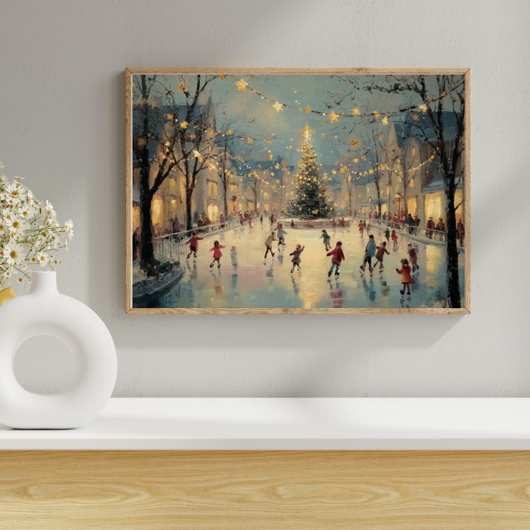 Vintage Ice Skating Winter Print -christmas Wall Art -rustic Holiday ...