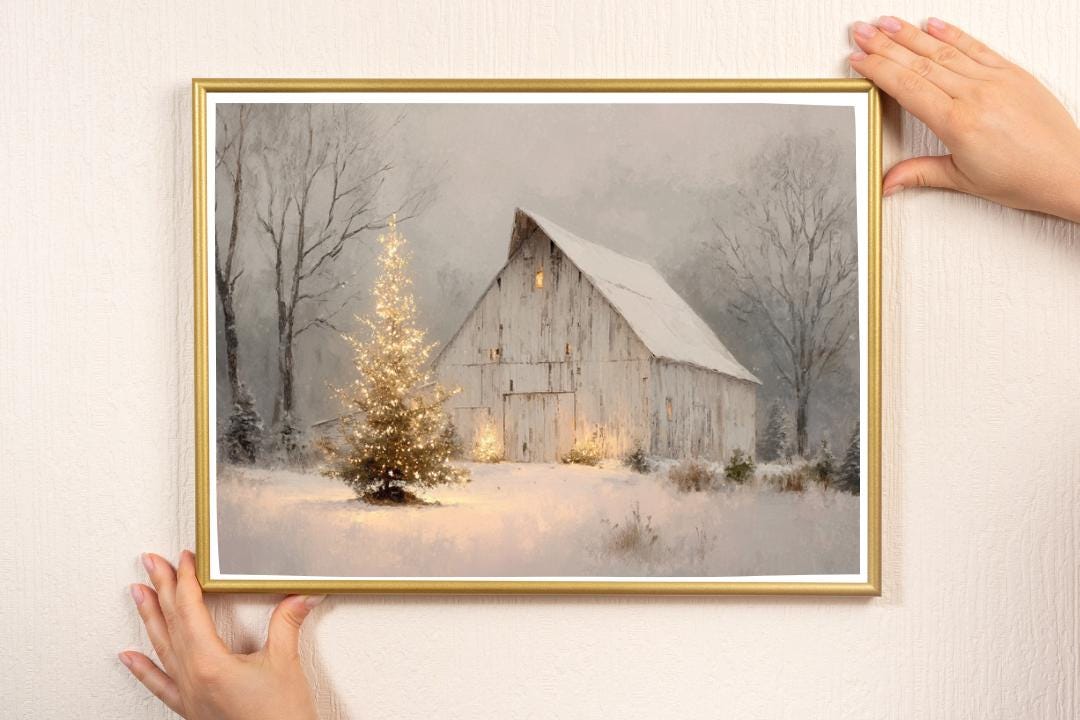 Rustic Christmas Barn Print -farmhouse Wall Art -winter Scene Print ...