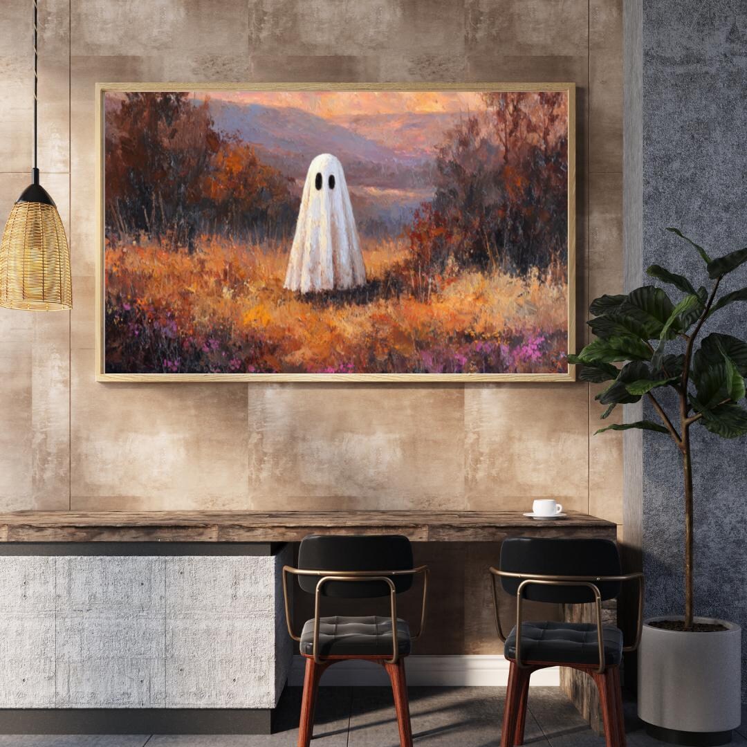 Spooky Ghost in Wildflower Field Print - Cottagecore Halloween (digital ...