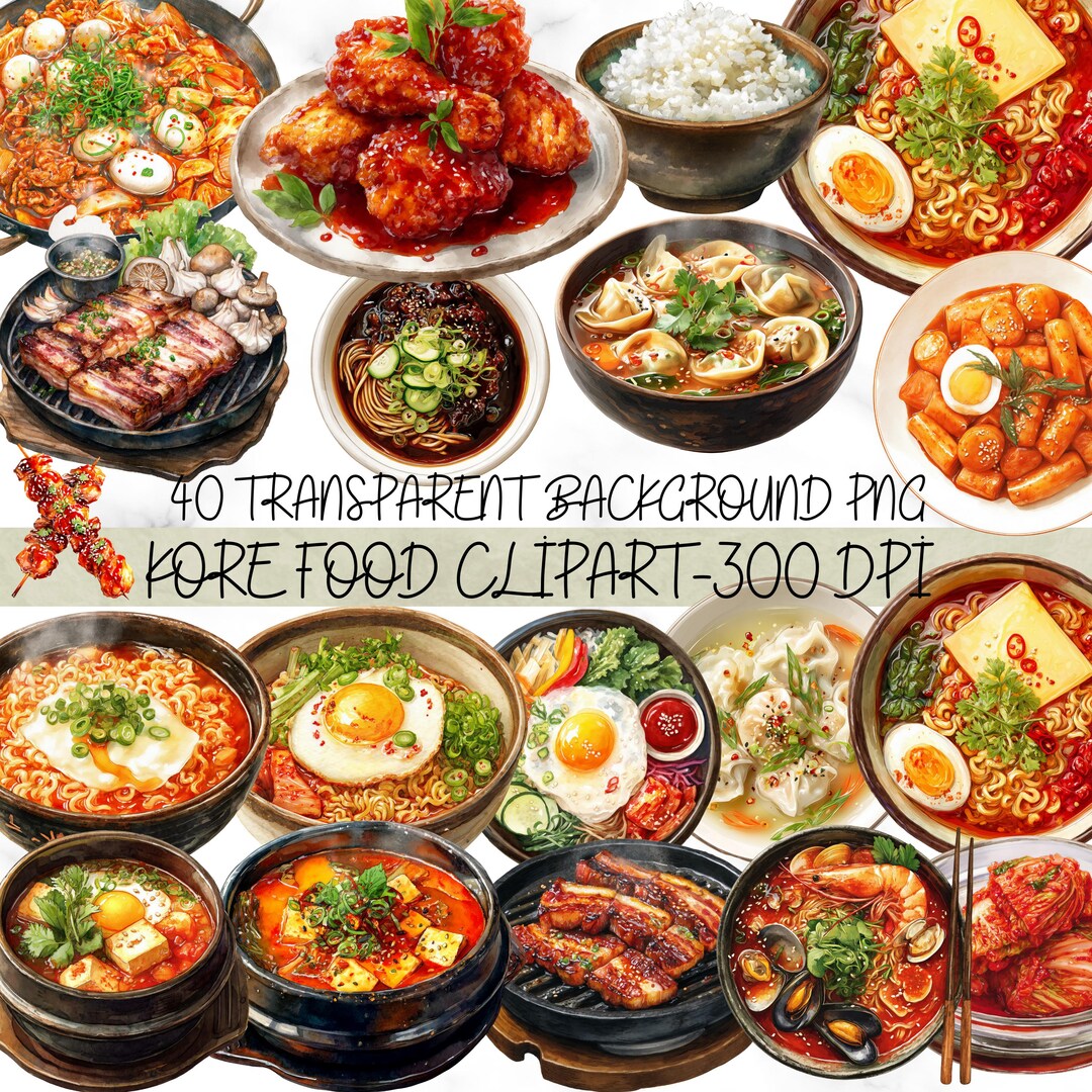 Korean Art Style Ramen Bowl Clipart Png - Watercolor Asian Decor - Etsy