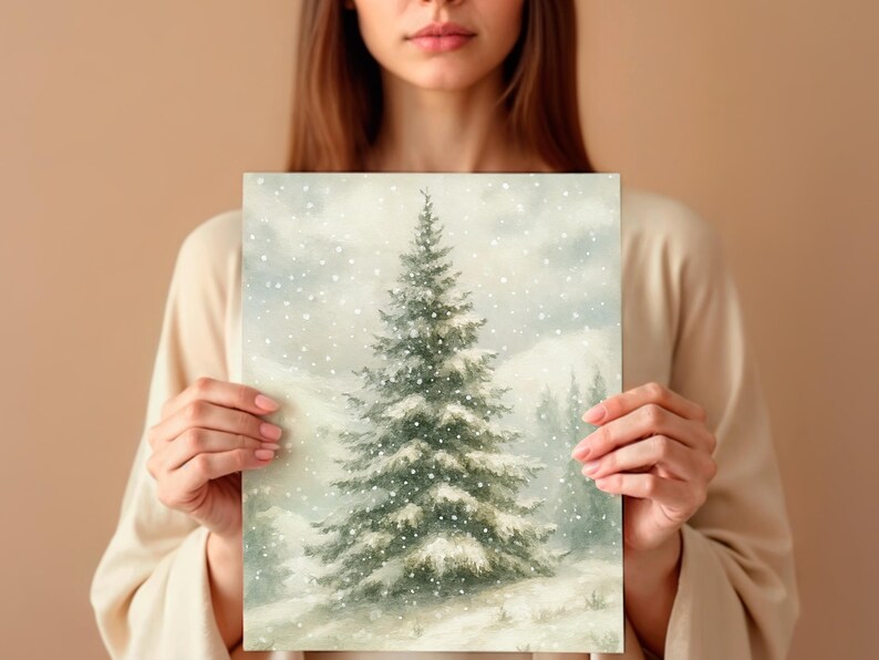 Vintage Christmas Tree Printable, Rustic Holiday Wall Art, Neutral ...