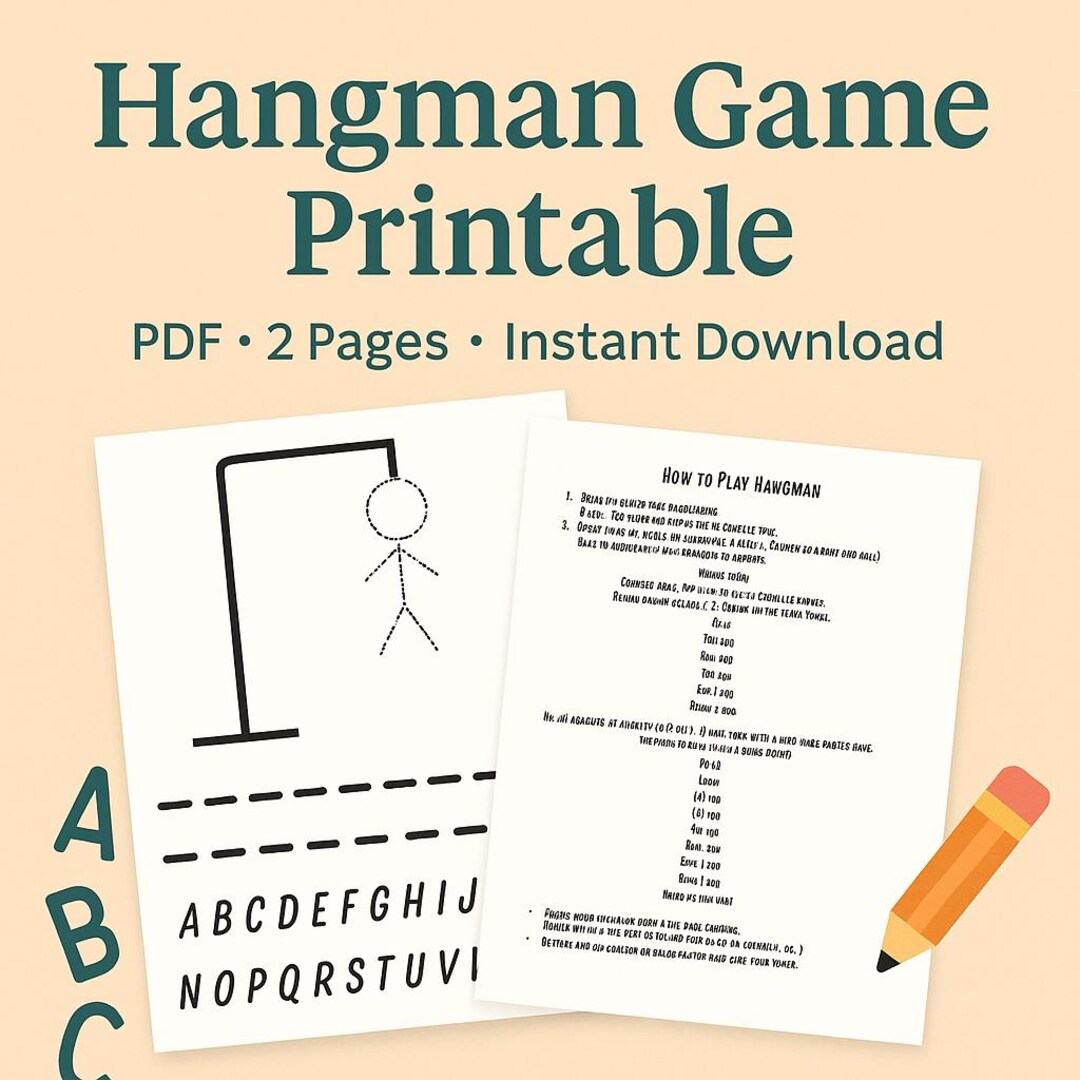 Hangman Game Printable for Kids & Adults | Alphabet Word Guessing Game PDF | Educational ...