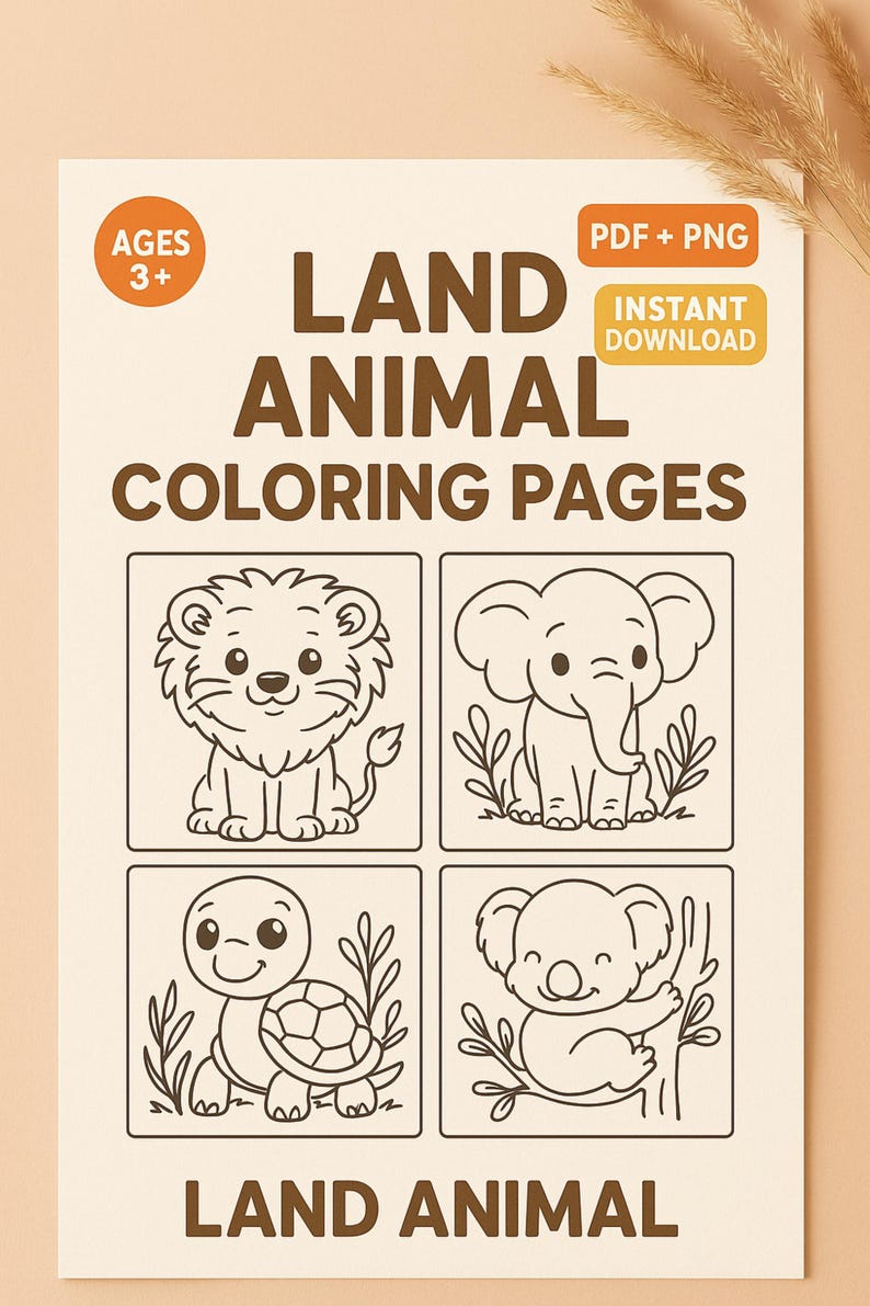 Land Animals Coloring Pages for Kids | Cute Jungle & Safari Animal ...