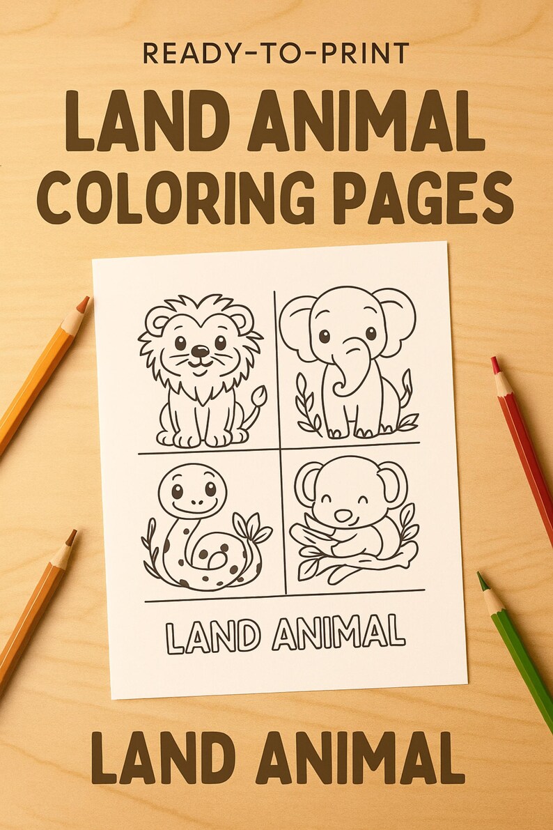 Land Animals Coloring Pages for Kids | Cute Jungle & Safari Animal ...