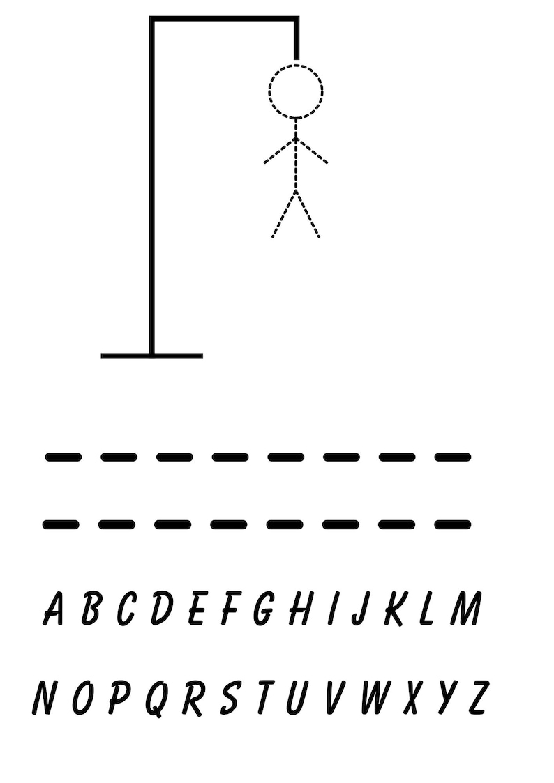 Hangman Game Printable for Kids & Adults | Alphabet Word Guessing Game ...