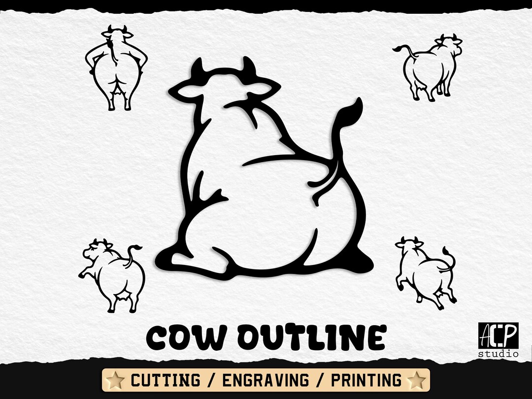 Cute Cow Outline Bundle - Behind View Cows Single Cut Contour SVG, PNG ...