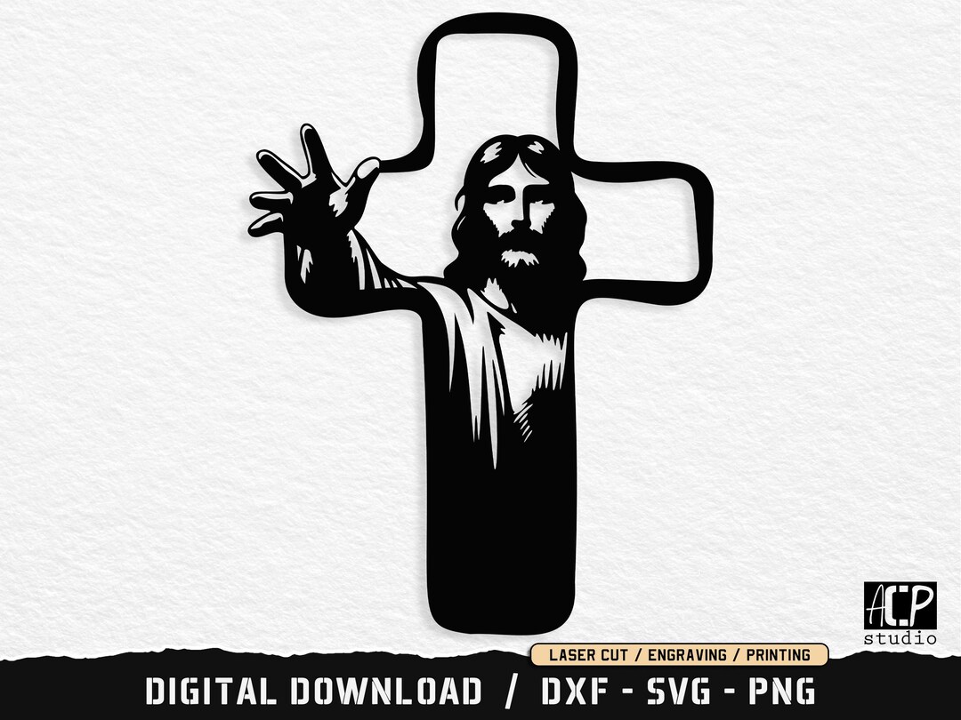 Jesus Christ Cross DXF File - Jesus Portrait Dxf Cut File, Christ SVG ...