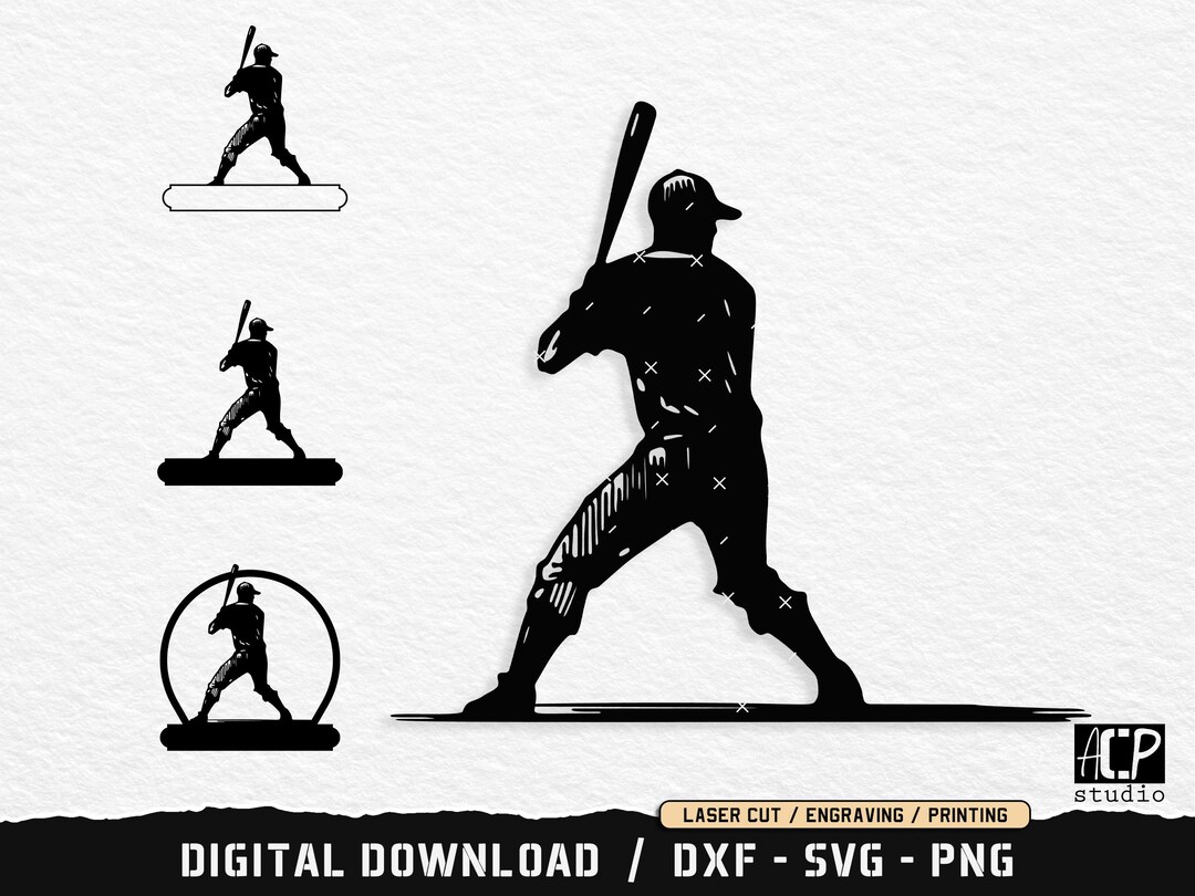 Baseball Batter SVG PNG DXF – Man Baseball Player Sign Cut File for ...