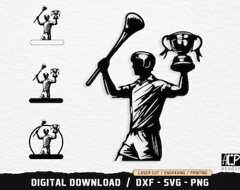 Hurling Player Silhouette Holding Hurling Trophy: SVG DXF PNG - Print ...