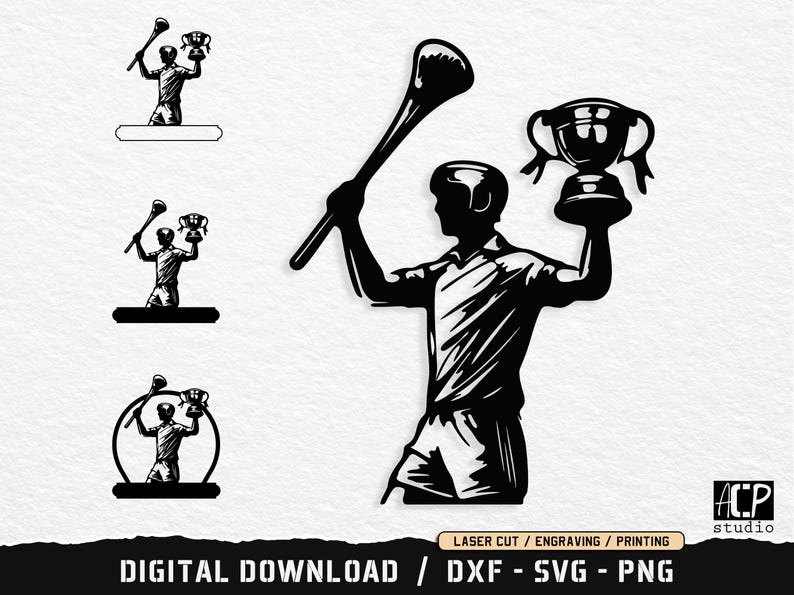 Hurling Player Silhouette Holding Hurling Trophy: SVG DXF PNG - Print ...