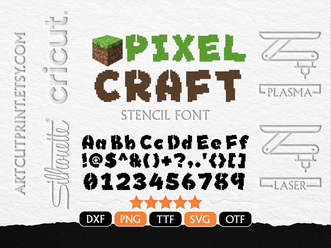 Pixel Stencil Font - Dxf, Png, Ttf, Otf, Svg: Pixelcraft Pixelated ...