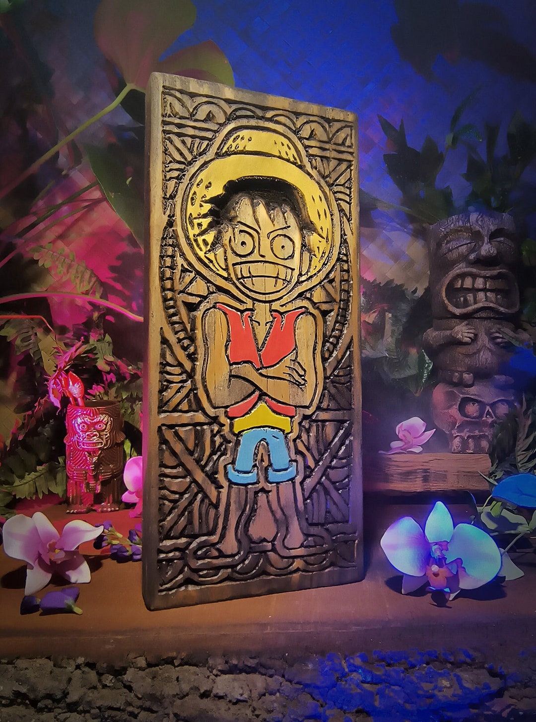 Luffy Tiki One Piece Wood Carving - Etsy