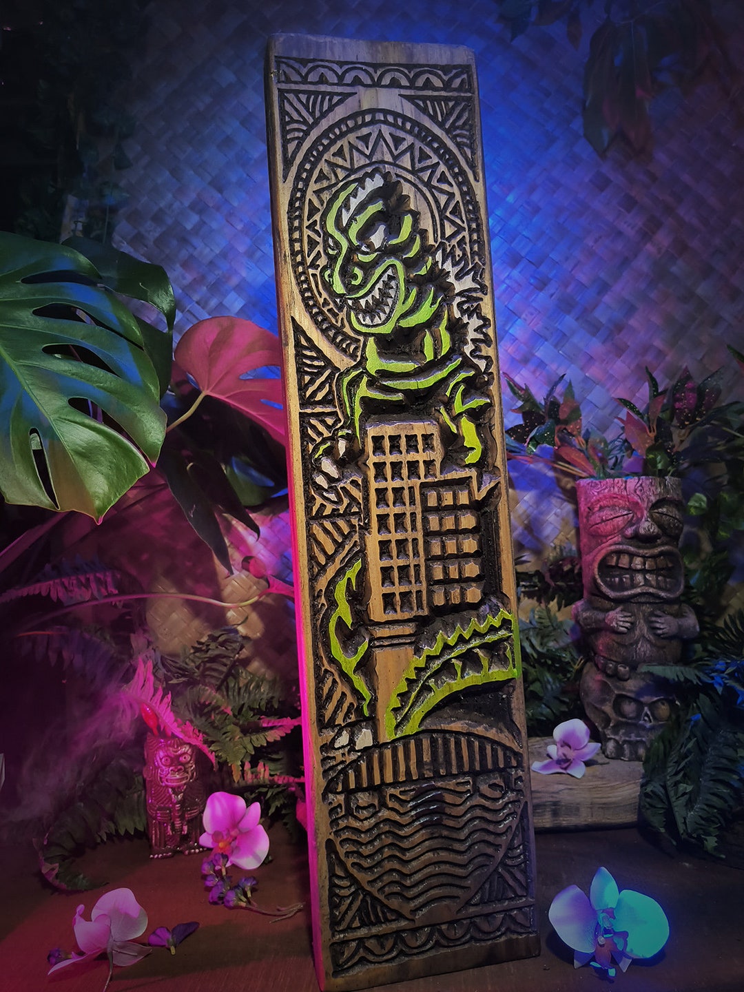 Godzilla Tiki Wood Carving - Etsy