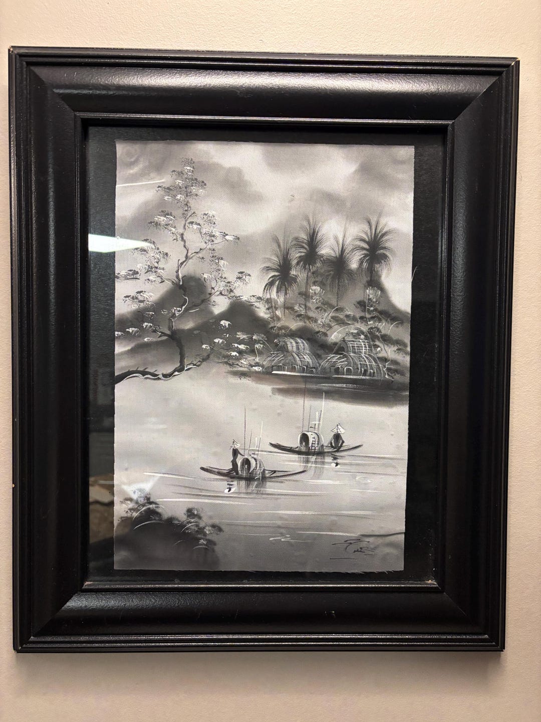 Framed Vietnamese Black and White Silk Screen Painting - Etsy