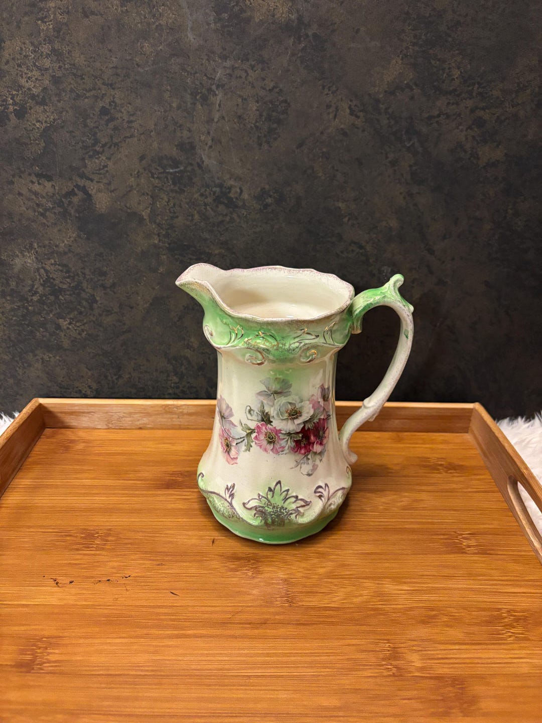 Victorian Ceramic Pitcher With Hand-painted Roses and Green Glaze. - Etsy