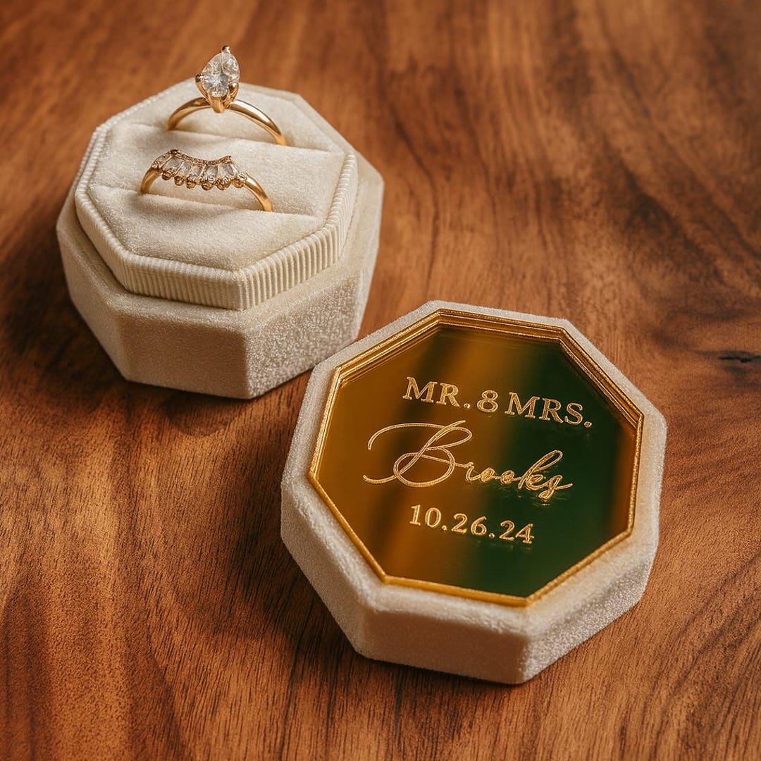 Personalized Velvet Ring Box Engraving – Custom Wedding Ring Holder ...