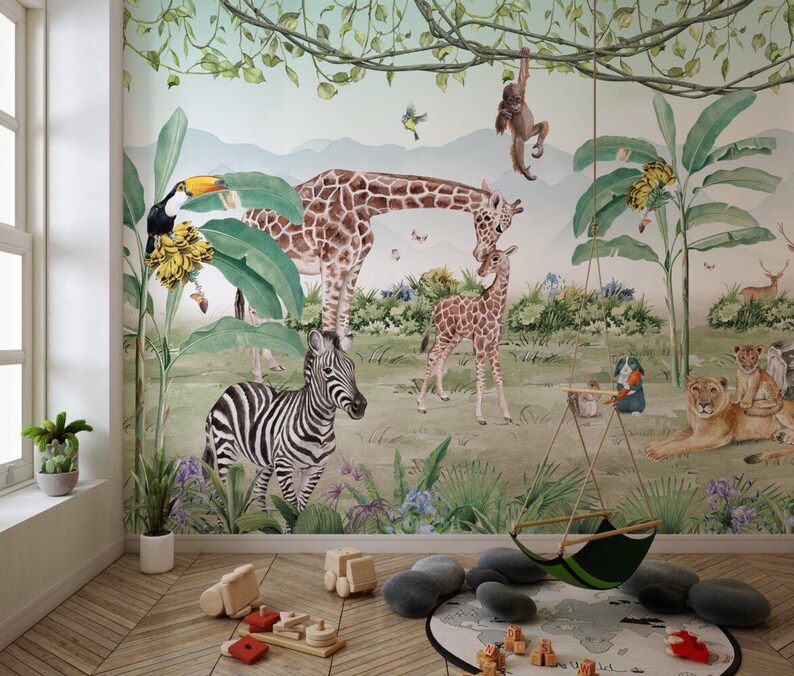 Jungle Animals Nursery Wallpaper – Kids Room Decor (printable) - Etsy
