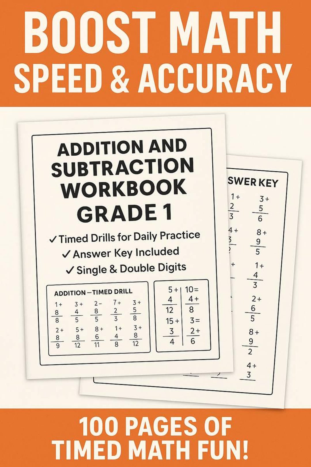 Grade 1 Addition & Subtraction Workbook: Timed Math Drills - Etsy