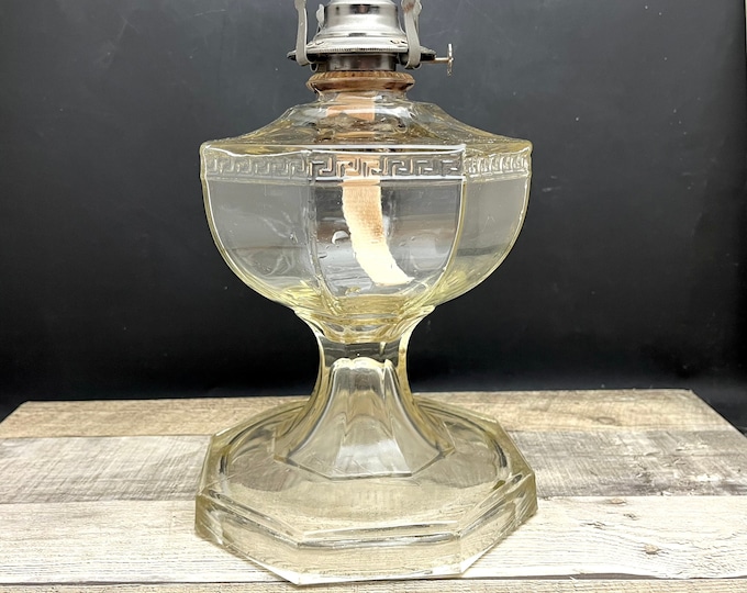 Glass Oil Lamp Base With Brass Burner, Vintage Lighting, Pedestal ...