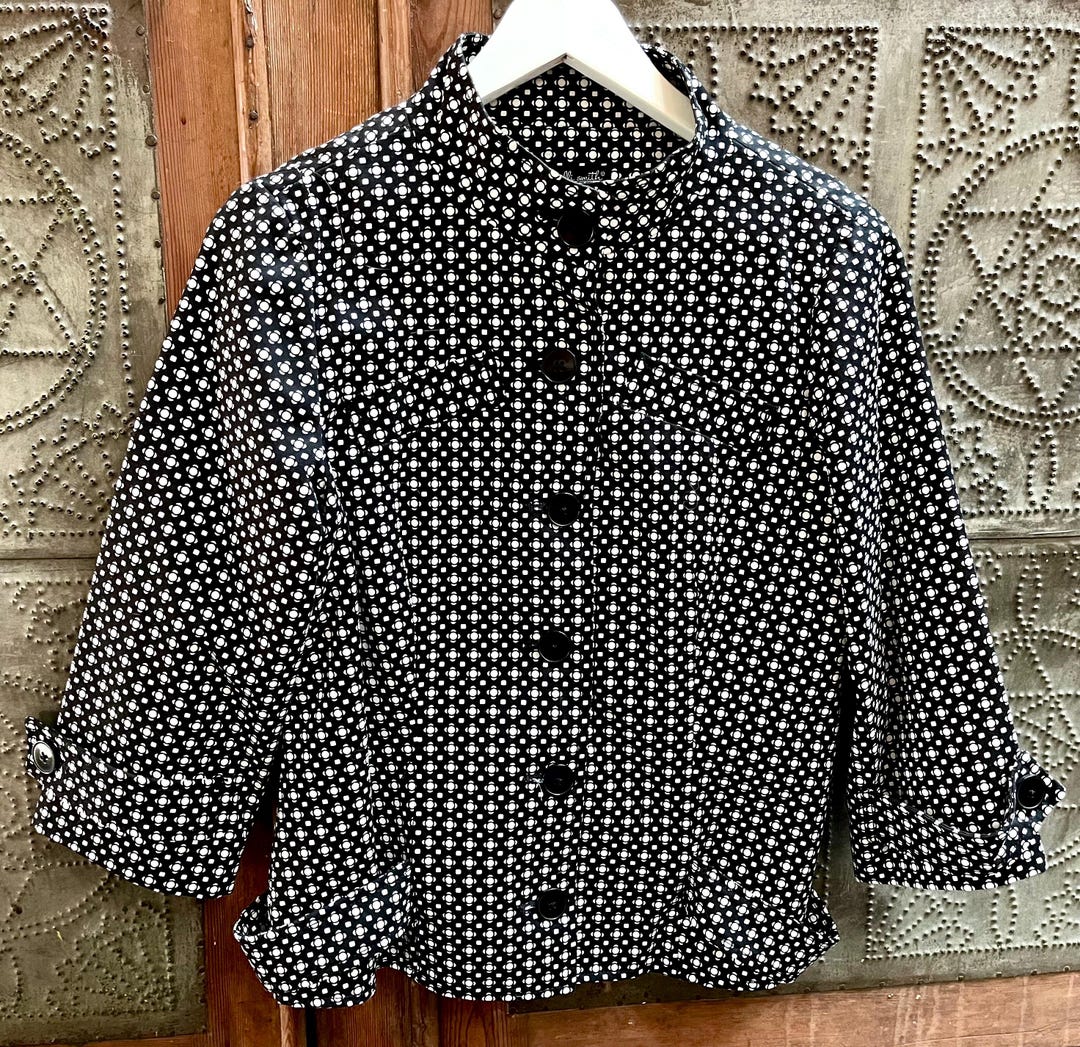 Vintage Willi Smith Cotton Blouse Jacket: Black & White 3/4 Sleeve ...