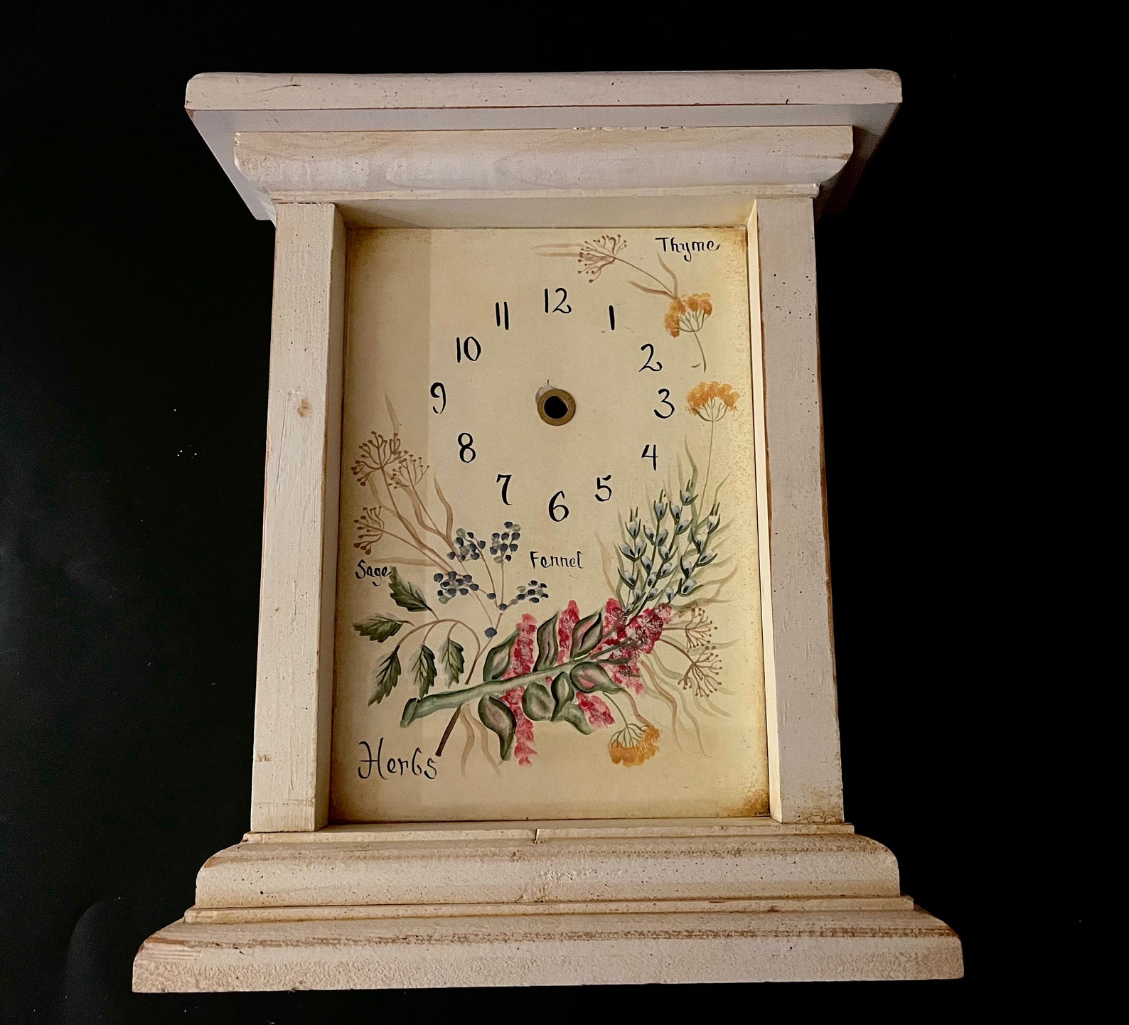 Vintage Wood Mantel Clock With Herbs, Handmade and Hand-painted by ...