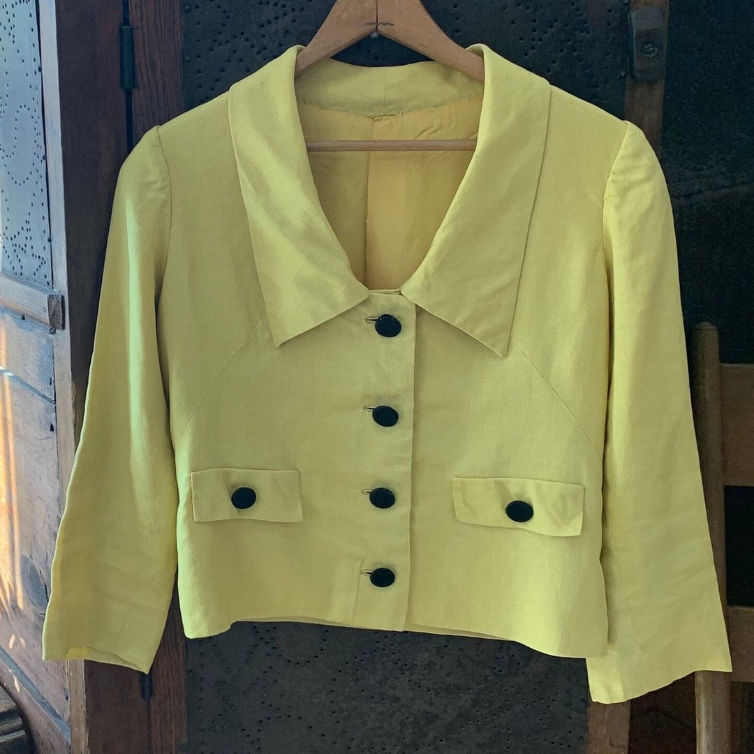 Women's Linen Jacket, Vintage Yellow Cropped Top Size Small With Black ...