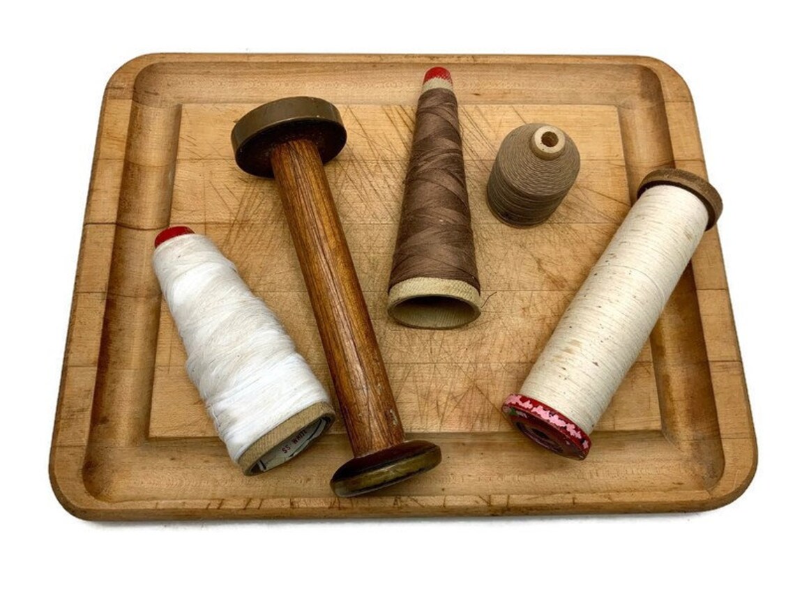 Thread Spools Collection of 5 Vintage Textile Spindles - Etsy