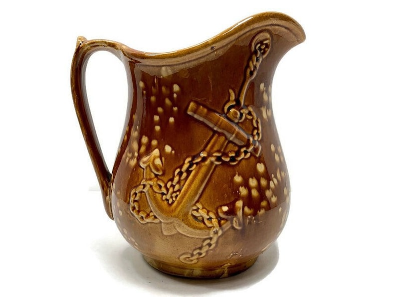 Antique Rockingham Pitcher Brown Glazed Pottery With Raised - Etsy