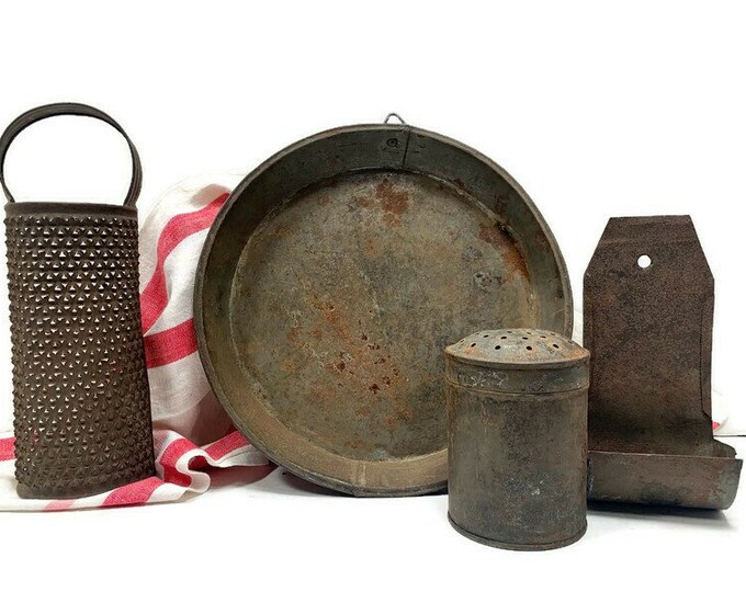 Antique Primitive Tinware Collection, Rustic Farmhouse Kitchen Decor - Etsy