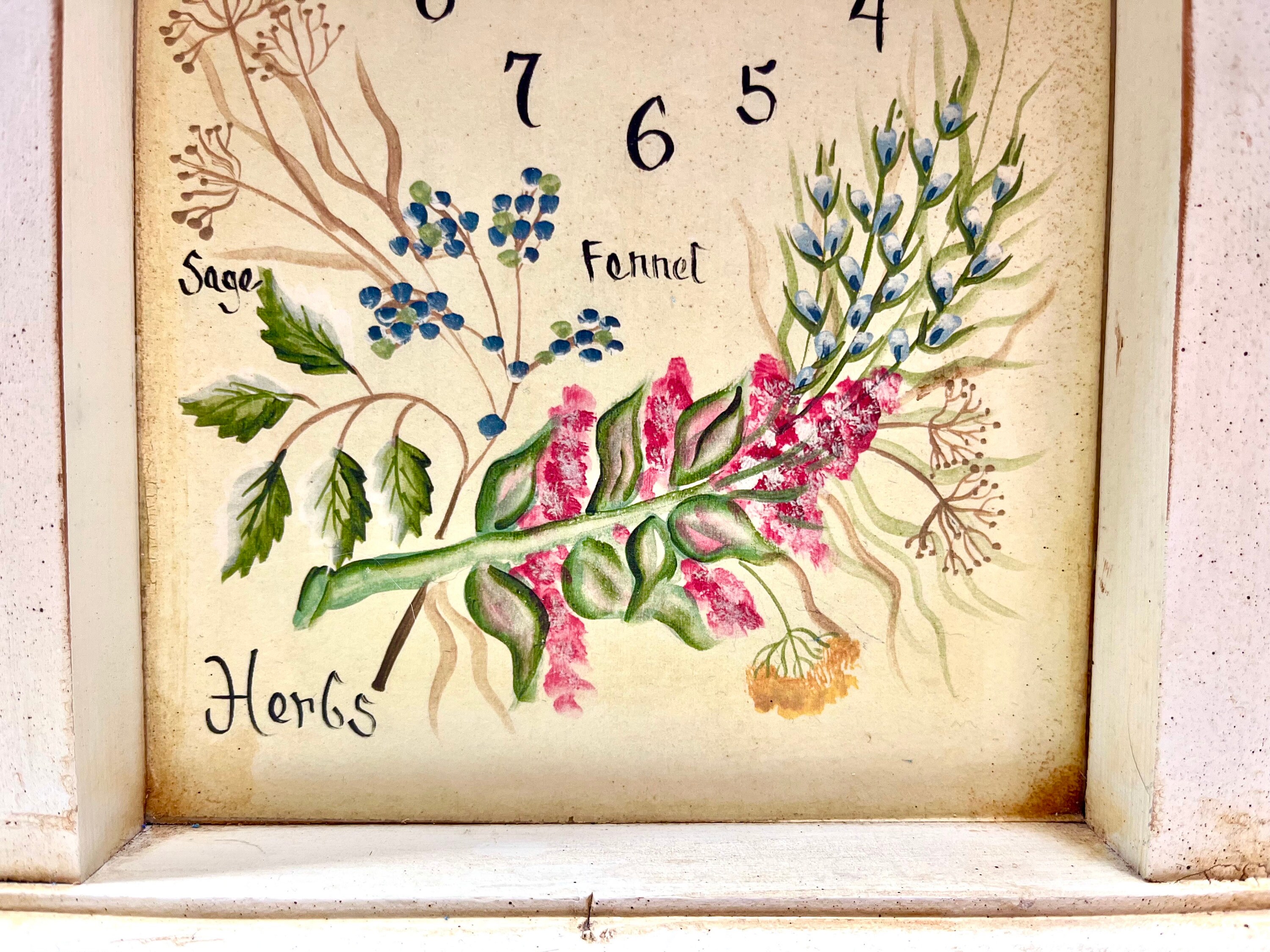 Vintage Wood Mantel Clock With Herbs, Handmade and Hand-painted by ...