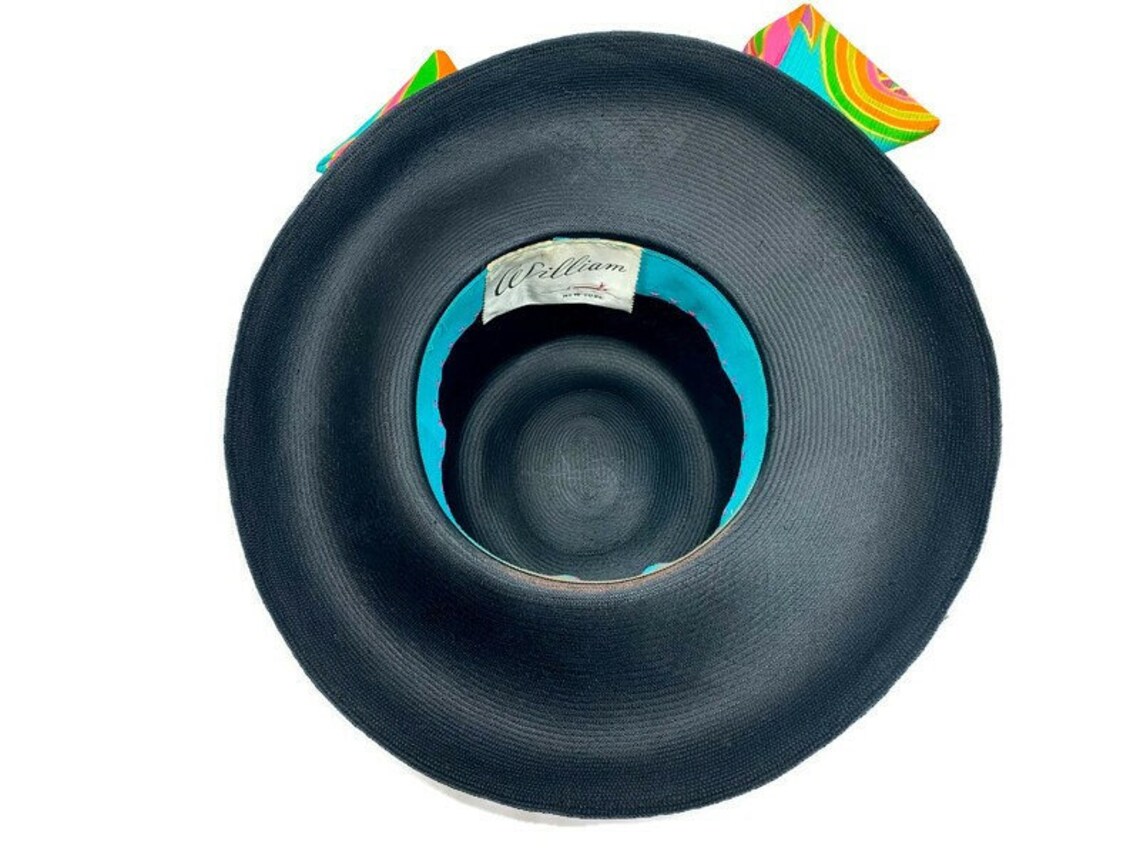 Black Straw Fedora With Colorful Silk Band Vintage Designer | Etsy