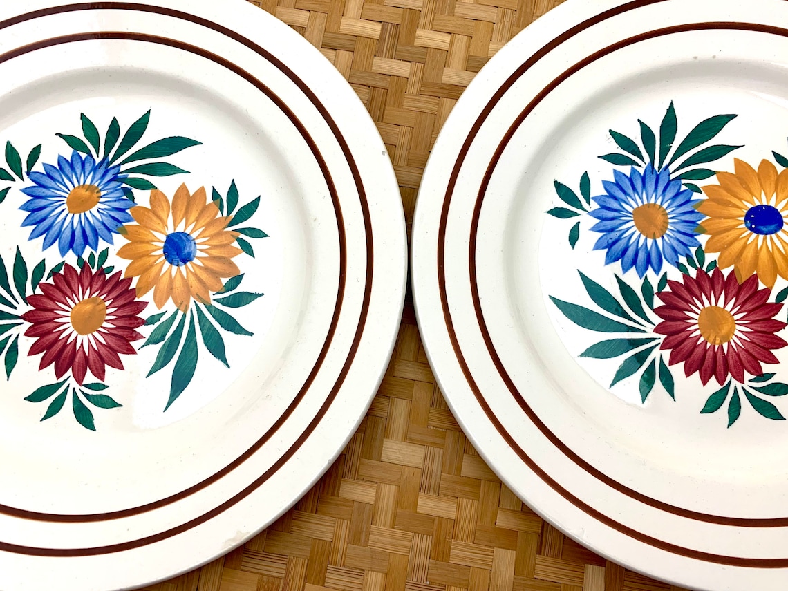 Antique French Plates Set of 2 Hand Painted Francais H.B.C. | Etsy