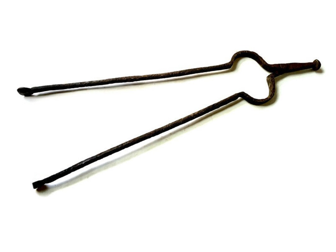 Antique Hand Forged Iron Fireplace Tongs, Vintage Blacksmith Made ...