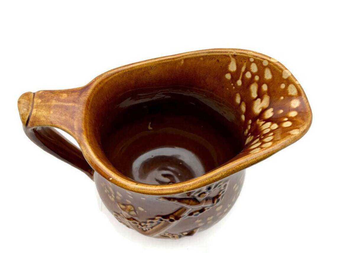 Antique Rockingham Pitcher Brown Glazed Pottery With Raised - Etsy