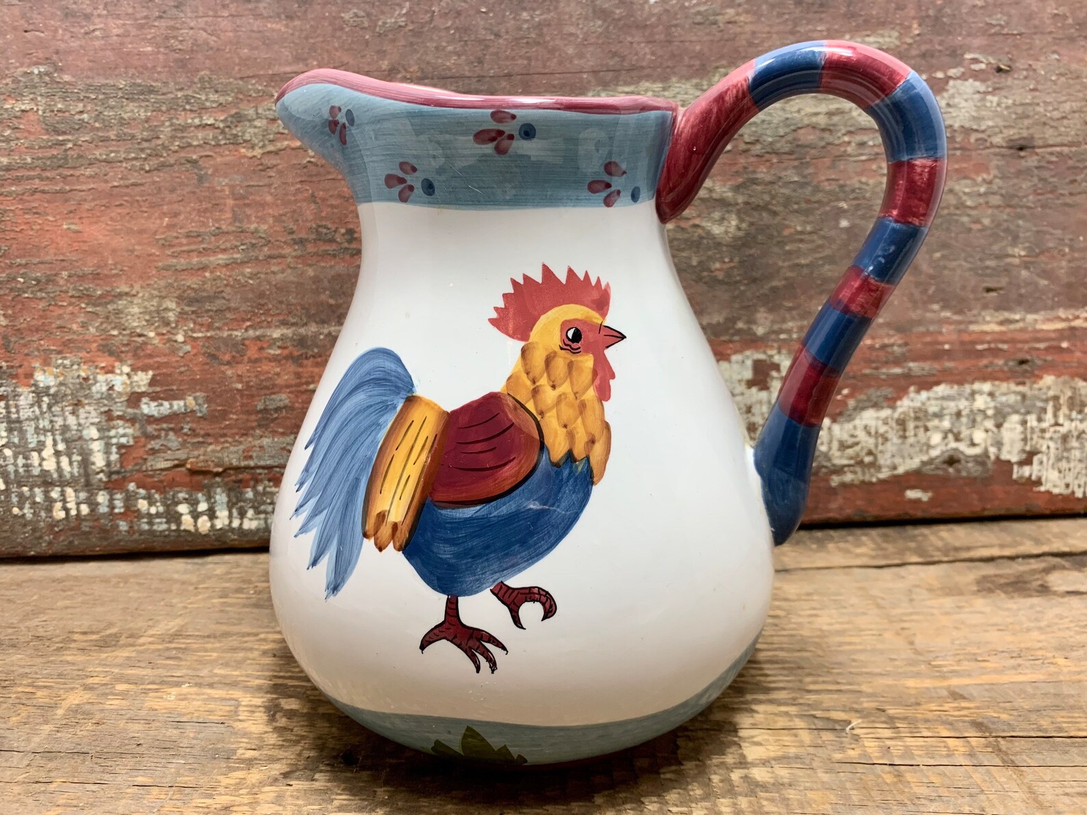 Rooster Pottery Pitcher Vintage Milton & Lewis Hand Painted - Etsy