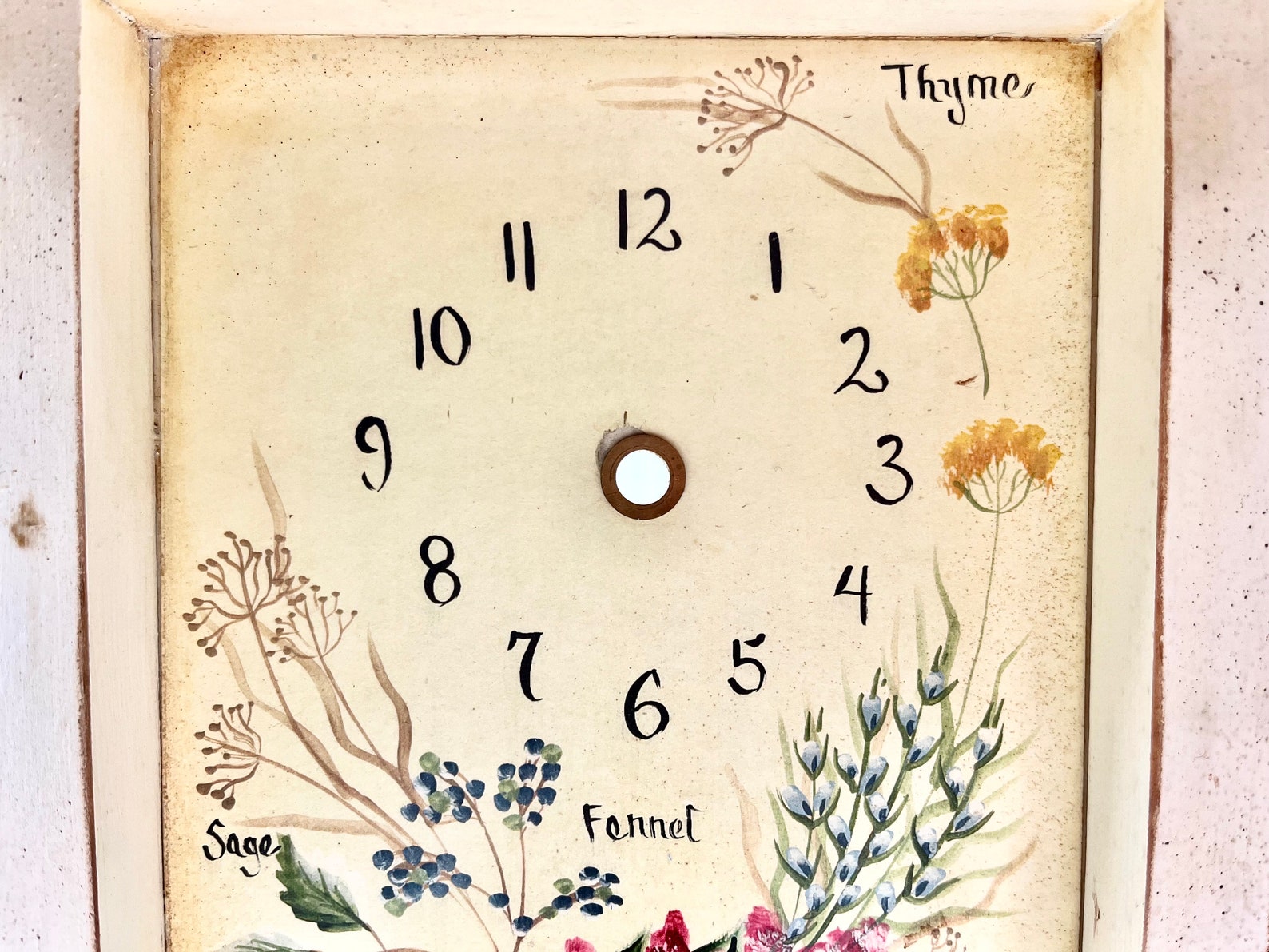 Vintage Wood Mantel Clock With Herbs, Handmade and Hand-painted by ...