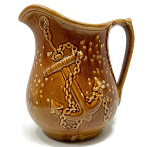 Antique Rockingham Pitcher Brown Glazed Pottery With Raised - Etsy