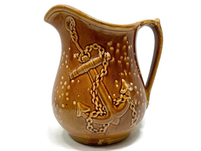 Antique Rockingham Pitcher Brown Glazed Pottery With Raised - Etsy