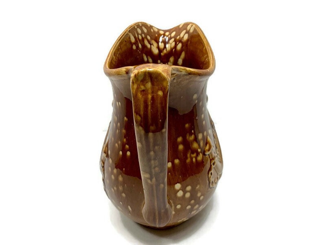 Antique Rockingham Pitcher Brown Glazed Pottery With Raised - Etsy