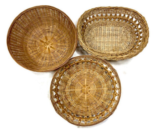 Serving Baskets, Set of 3 Vintage Handwoven Wicker Baskets for Fruit ...