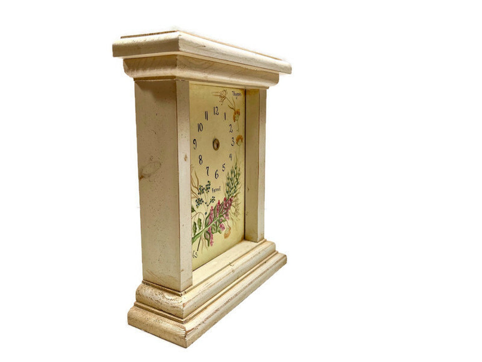 Vintage Wood Mantel Clock With Herbs, Handmade and Hand-painted by ...