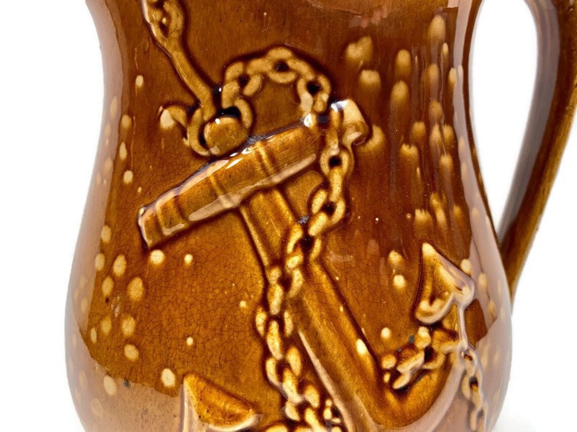 Antique Rockingham Pitcher Brown Glazed Pottery With Raised - Etsy