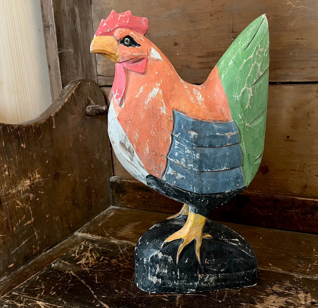 Hand Carved Wooden Rooster, Vintage 15.5” Folk Art Wood Sculpture - Etsy